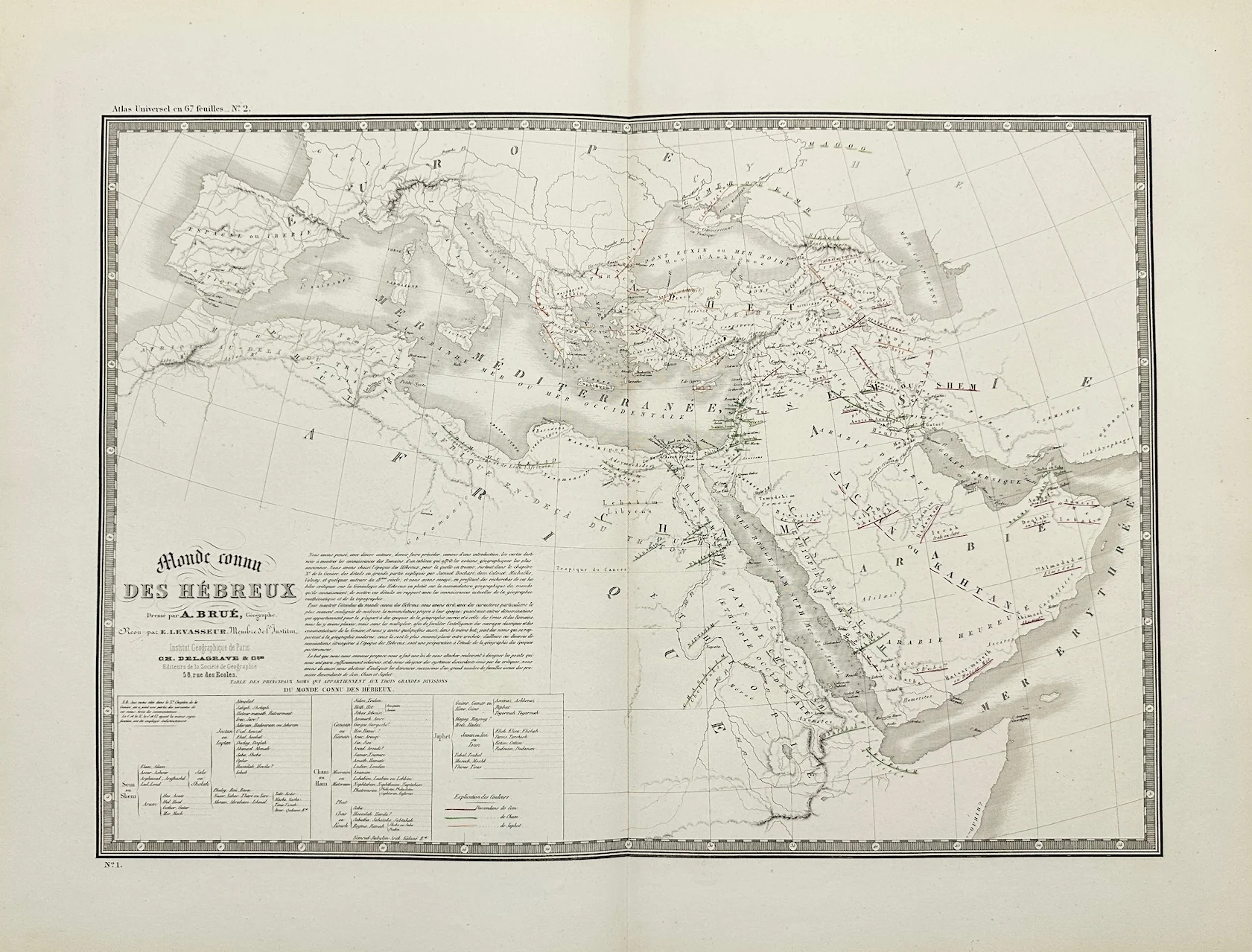 Original Antique Map - Charles Delagrave - Common World of the Hebrews ...