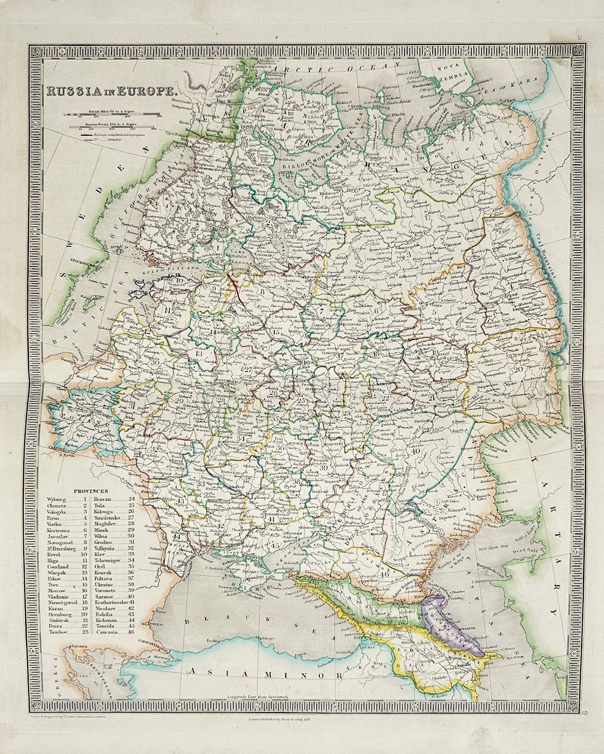 Original Antique Map - John Dower - Map of Russia in Europe - Black Sea ...