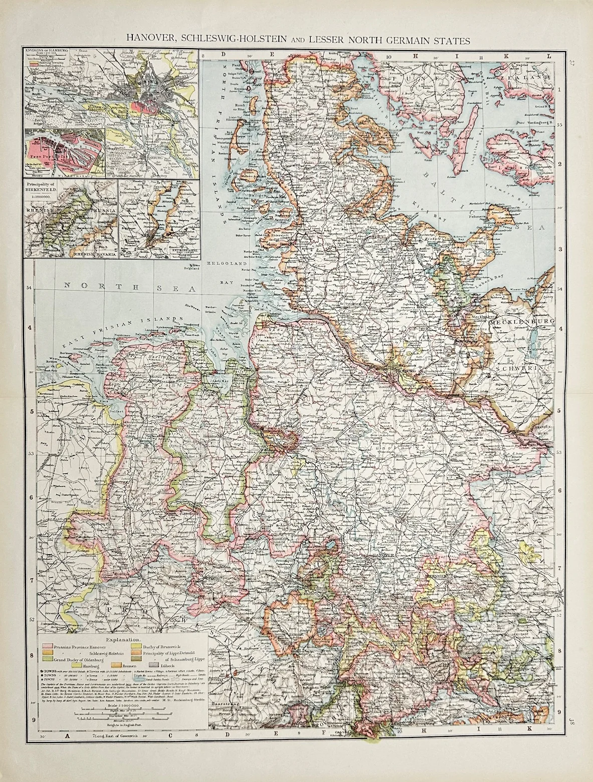 Antique Map - Richard Andree - German - Hanover - Schleswig-Holstein ...