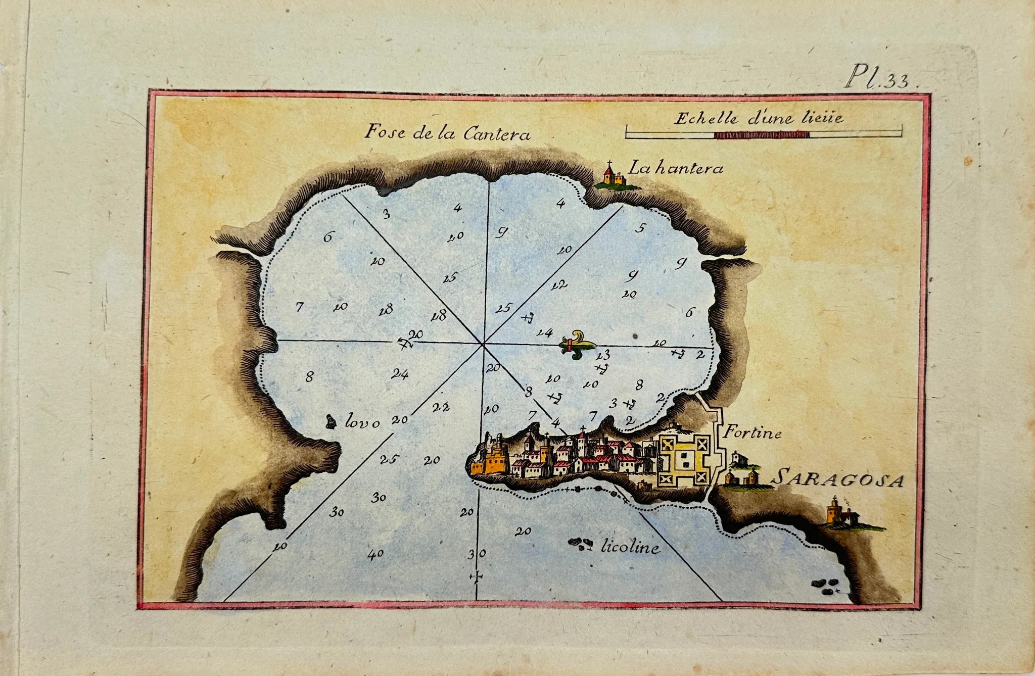 Antique Map - Joseph Roux - Harbour Plan - Port of Syracuse / Saragosa ...