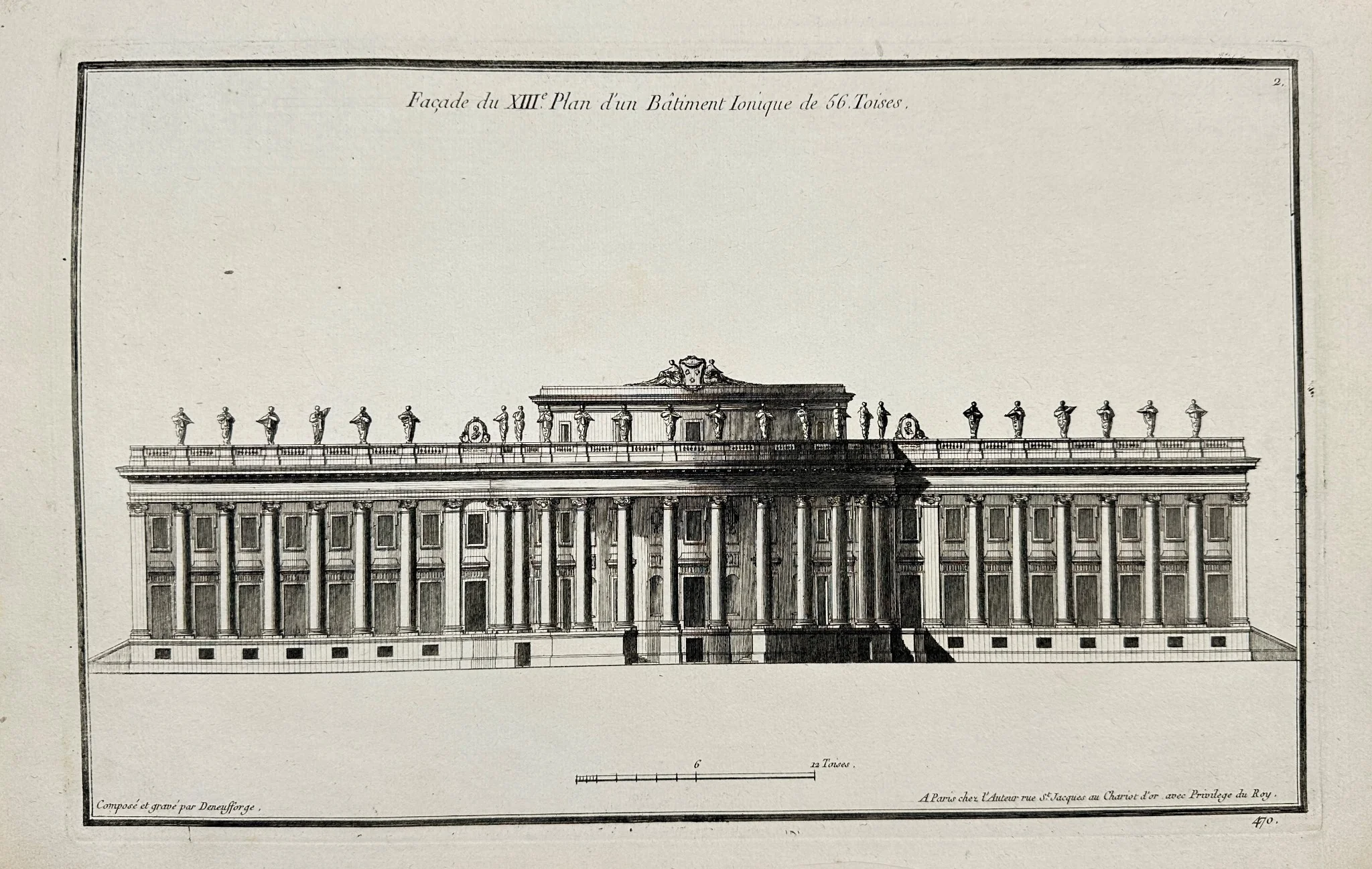 Antique Architectural Engraving - Lonic Building Facade - France - F4 ...