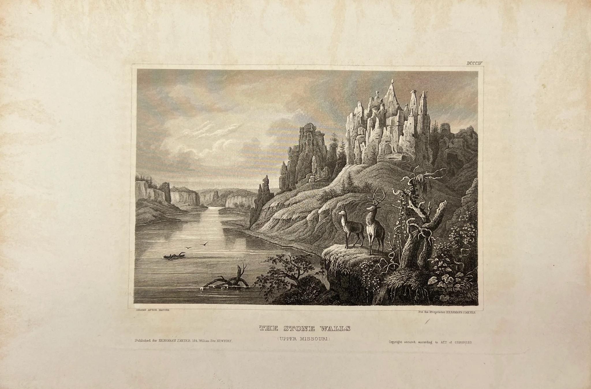 Antique Engraving - Carl Joseph Meyer - The Stone Walls (Upper Missouri ...