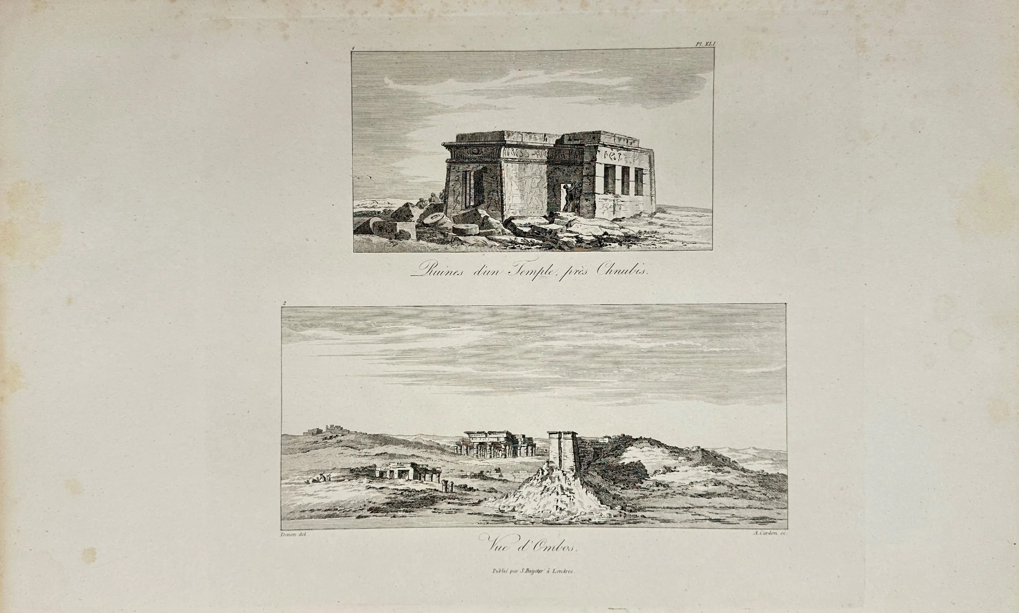 Antique Engraving - Ruins of the temple in front of Shnubis - Egypt ...