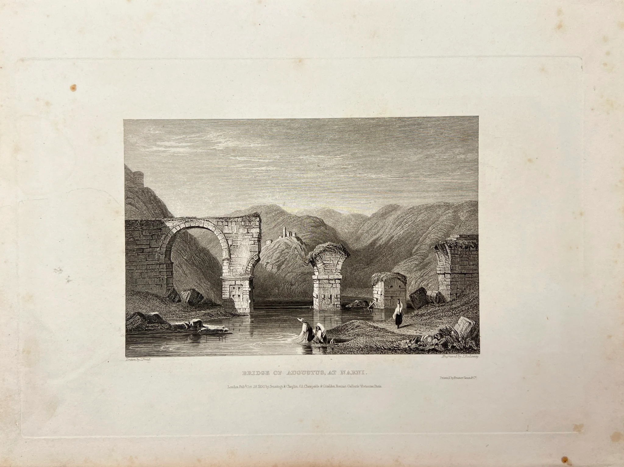 Antique Engraving - Carl Joseph Meyer - Bridge of Augustus, at Narni ...