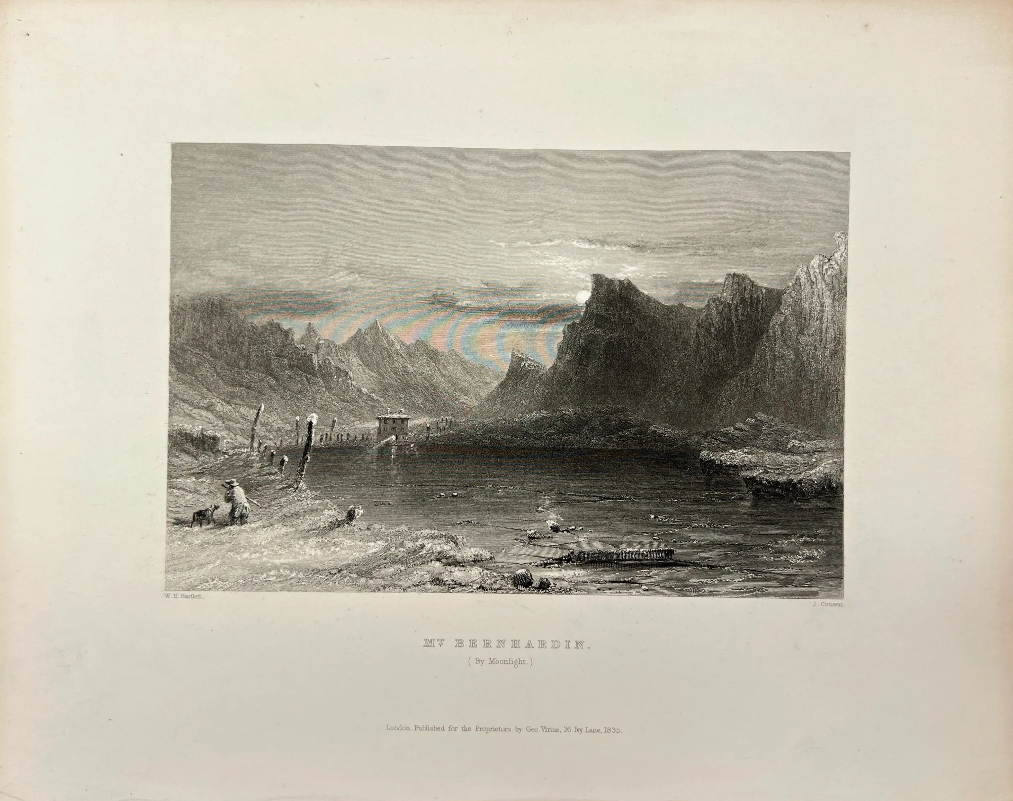 Antique Engraving - Carl Joseph Meyer - Mt Bernhardin (By Moonlight ...