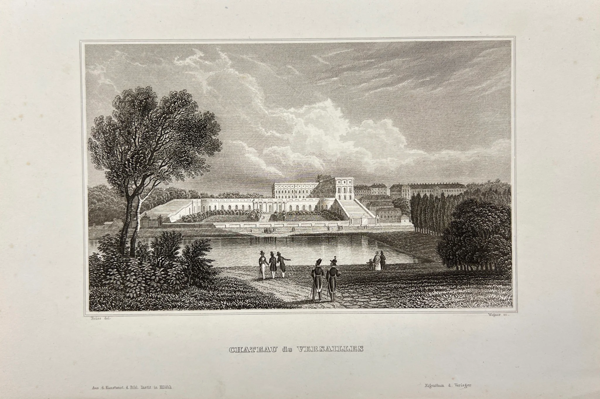 Antique Engraving - Carl Joseph Meyer - View of Castle of Versailles ...