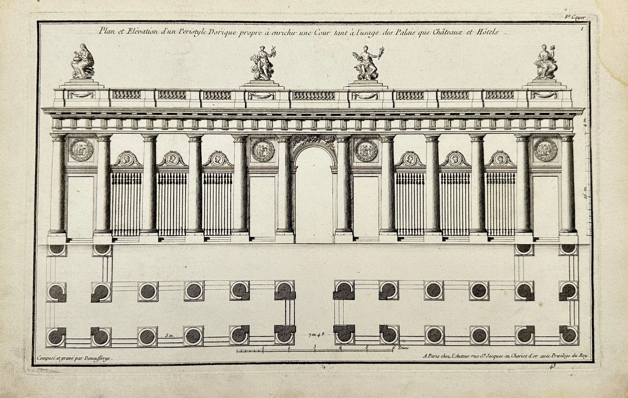 Antique Architectural Print - Plan and Pediment of the Doric Peris ...
