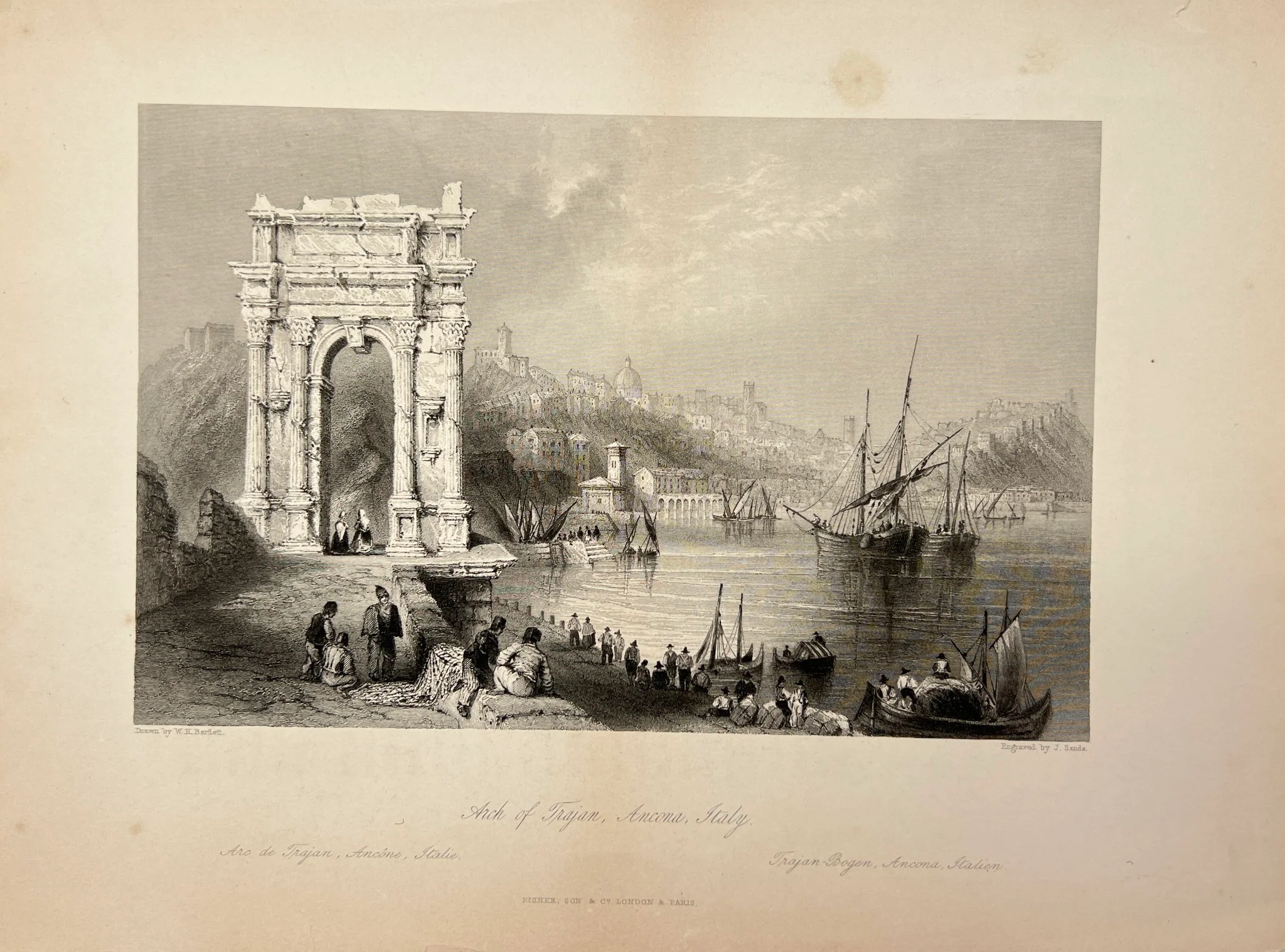 Antique Engraving - Carl Joseph Meyer - Arch of Trajan Ancona in Italy ...