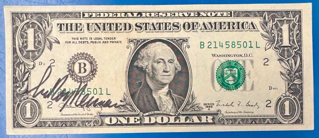 LeRoy Neiman In-Person Signed Uncirculated One-Dollar Bill (JSA ...