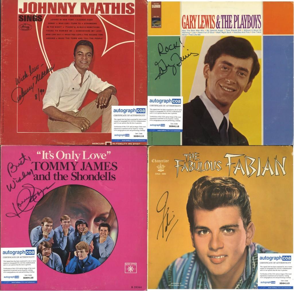 Fabian, Gary Lewis, Johnny Mathis, & Tommy James Lot (4) Signed Albums ...