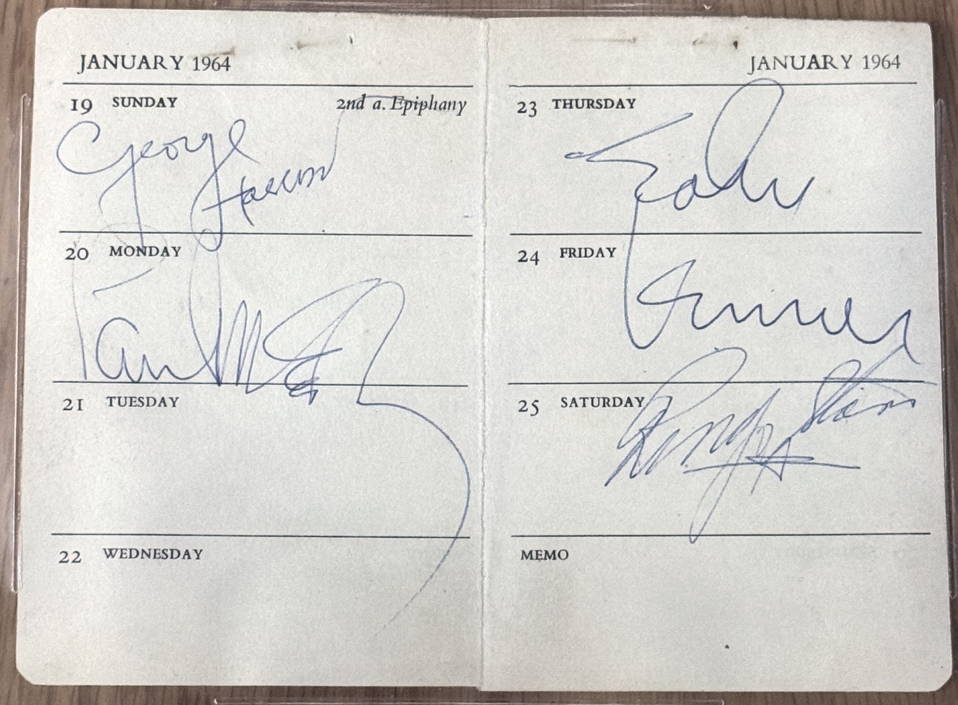 Beatles Complete Band Signed 1964 Datebook Page (4 Sigs) (Landmark ...