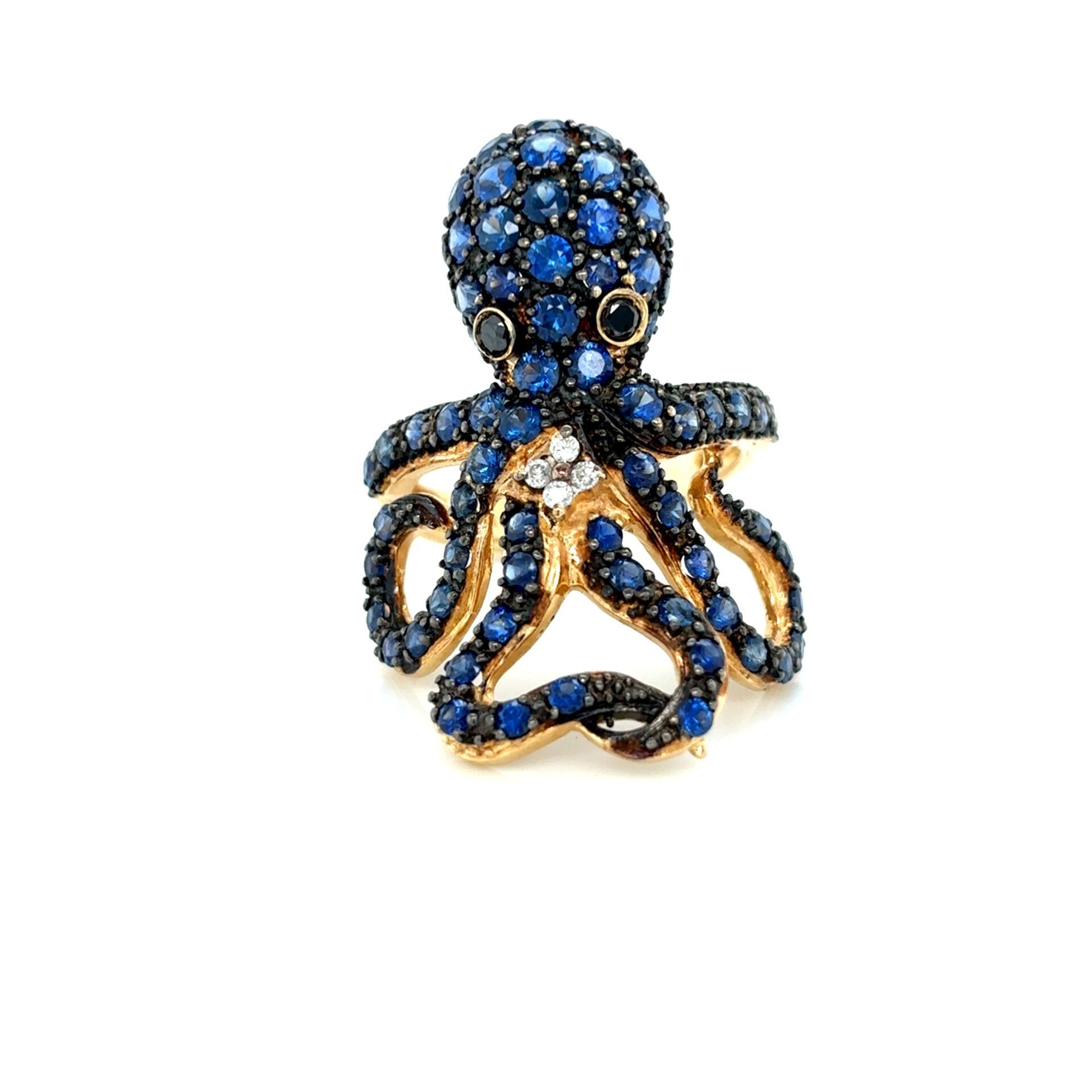 Gold "octopus" ring (750‰) set with a pavement of small sapp - Lot 45 ...