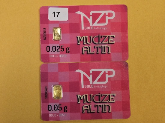 GOLD! Two NZP Turkey .995 fine gold bars in Assay Holders | Barnebys