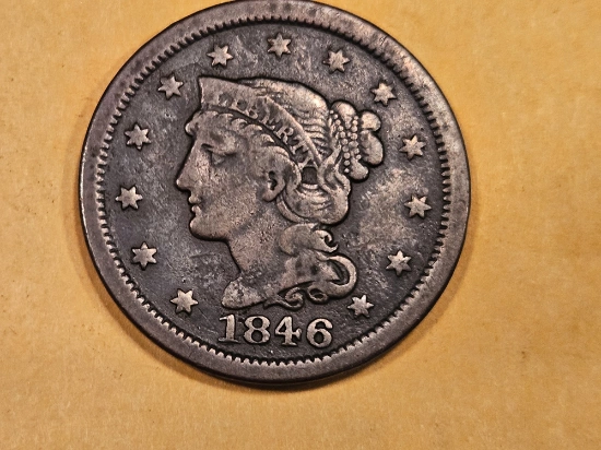 1846 Braided Hair Large Cent in Very Fine plus | Barnebys