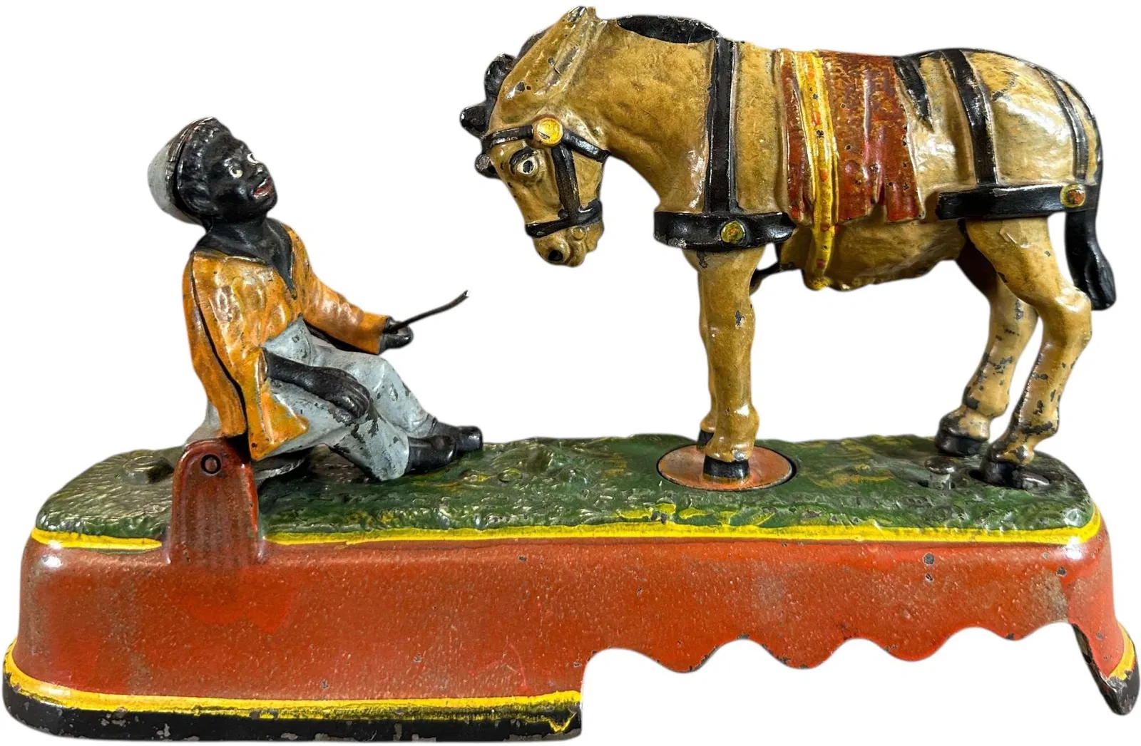 SPISE A MULE - BOY ON BENCH MECHANICAL BANK | Barnebys