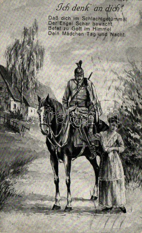 Ich denk an dich! / WWI German military card, soldier, lady (EK) | Barnebys