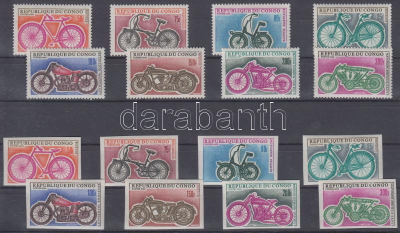 1969 Régi motorok és kerékpárok fogazott + vágott sor Mi 184-191 | Barnebys