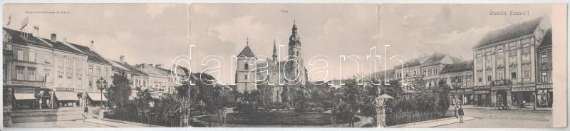 1902 Kassa, Kosice; Fő utca, dóm, gyógyszertár, Első Magyar Biztosító ...