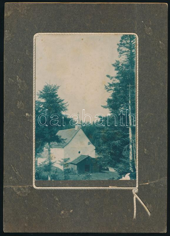 cca 1910 Erdei táj templommal, cianotípia, kissé foltos, sérült karton ...