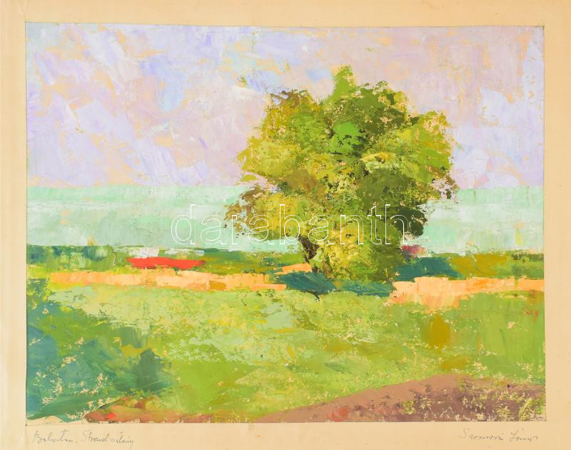 Olvashatatlan jelzéssel: Balatoni strand-sétány. Olaj, papír, jelzett ...