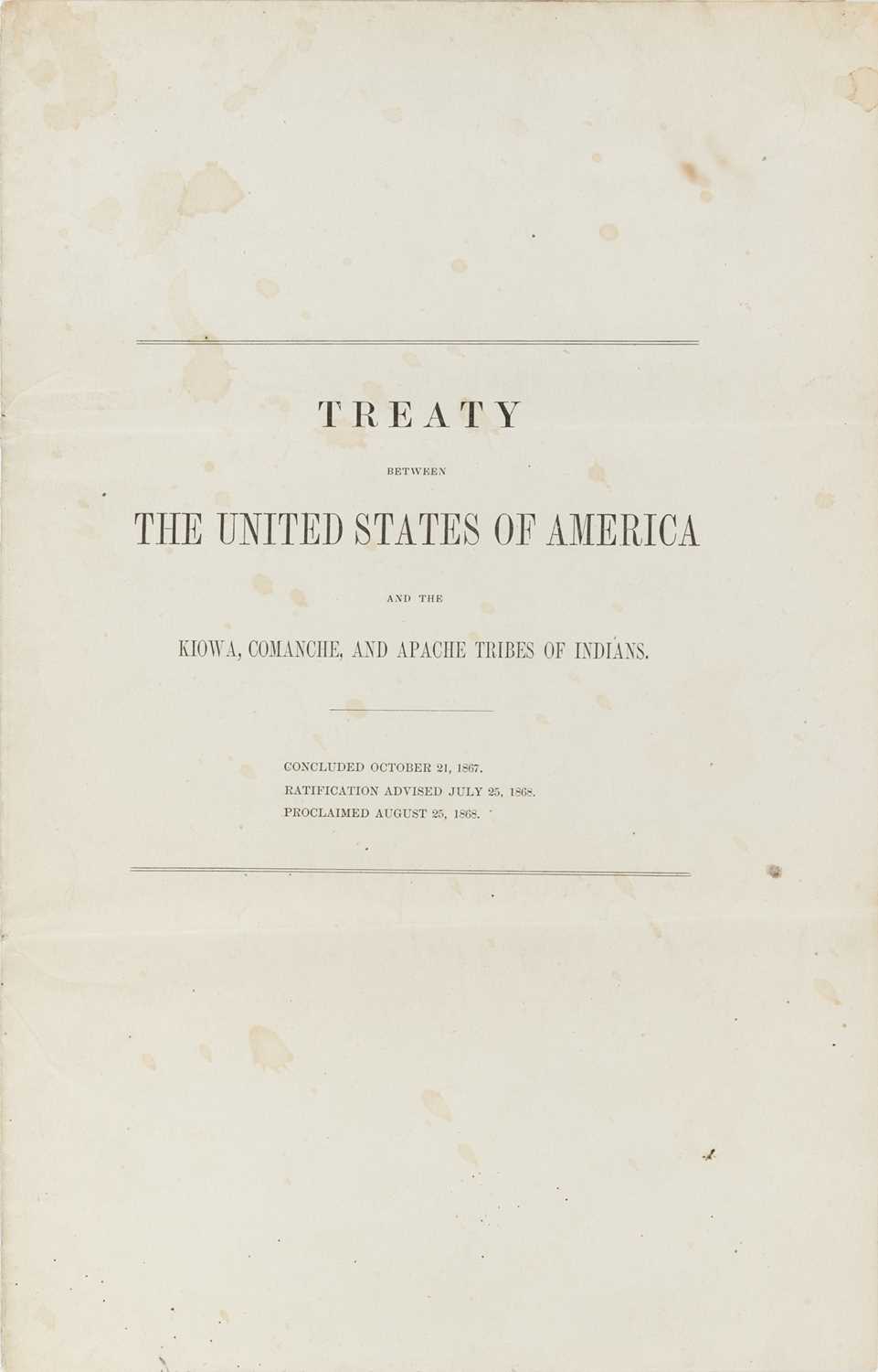 1867 treaty between the U.S. and Kiowa, Comanche, and Apache tribes ...