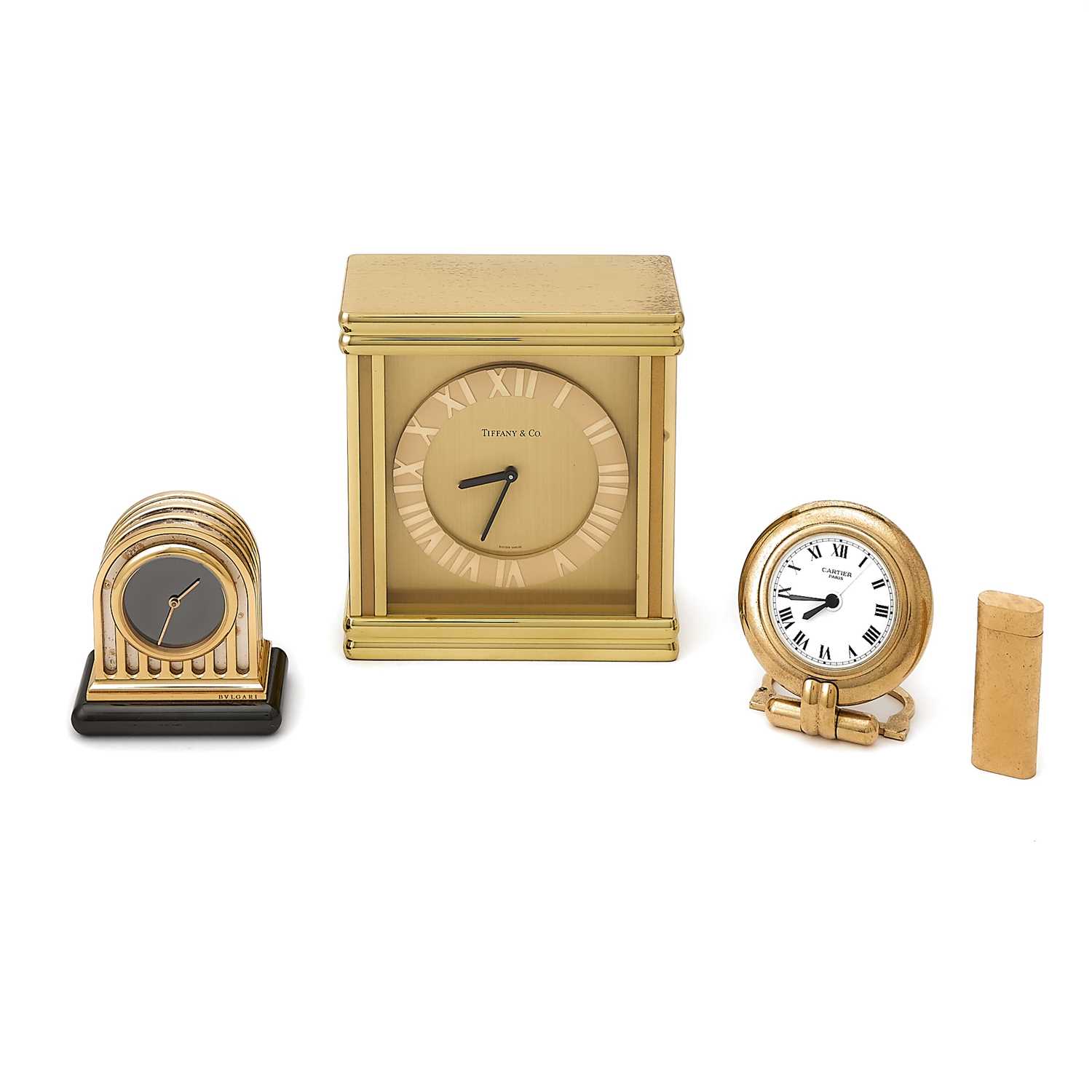 Cartier Art Deco Style Gilt-Metal Desk Clock and Swiss Made Gilt-Metal ...