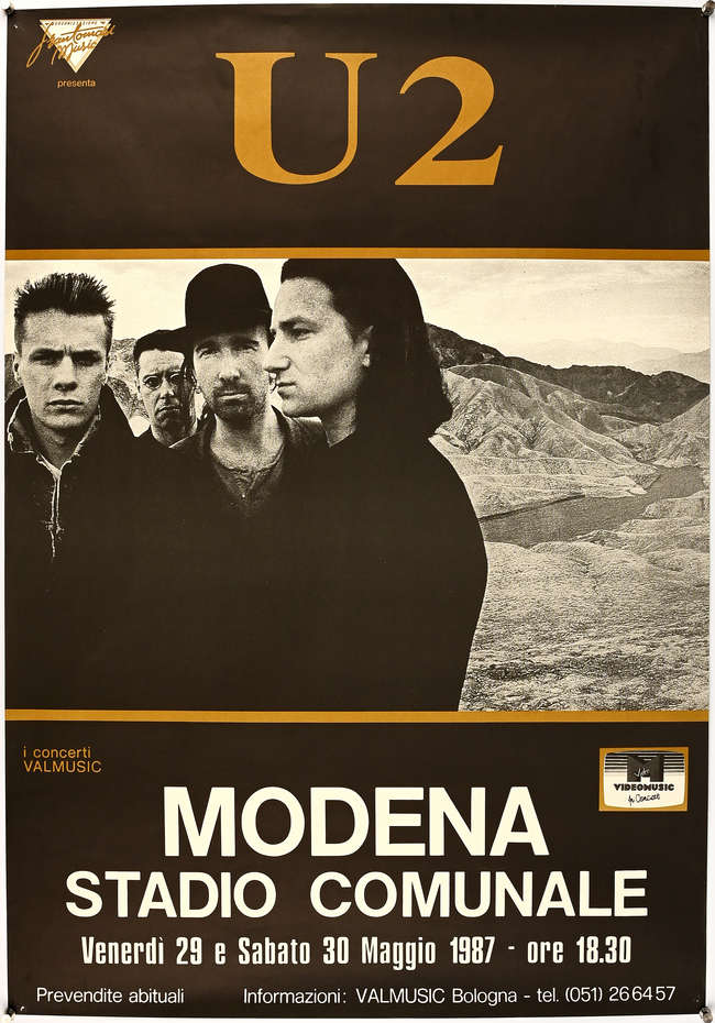2 U2 music posters, for a gig in Modena, Italy, 30th May 1987 on The ...