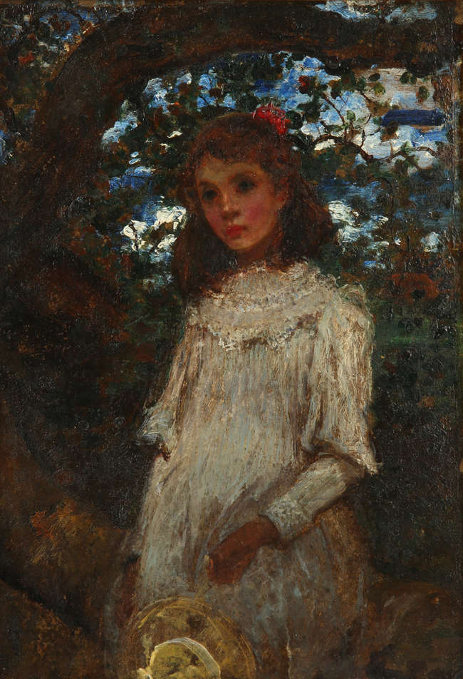 Robert Noble (Scottish 1857-1917), young girl in a white dress beneath ...