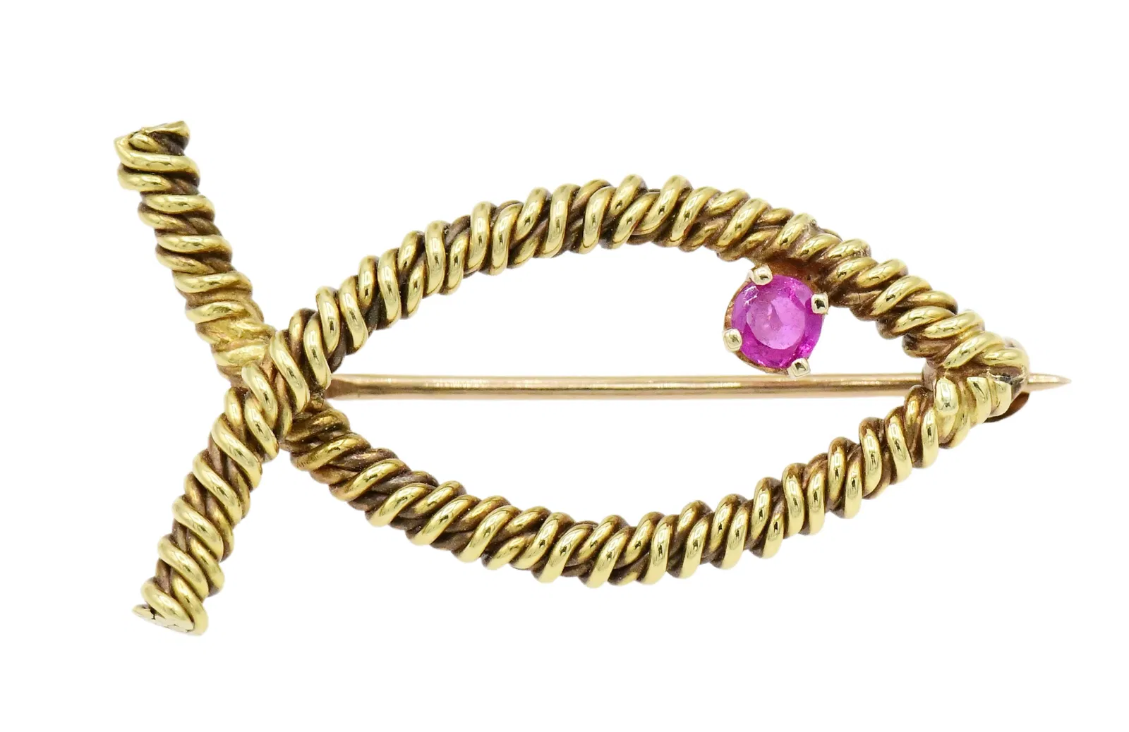 14K Yellow Gold & Ruby Brooch | Barnebys