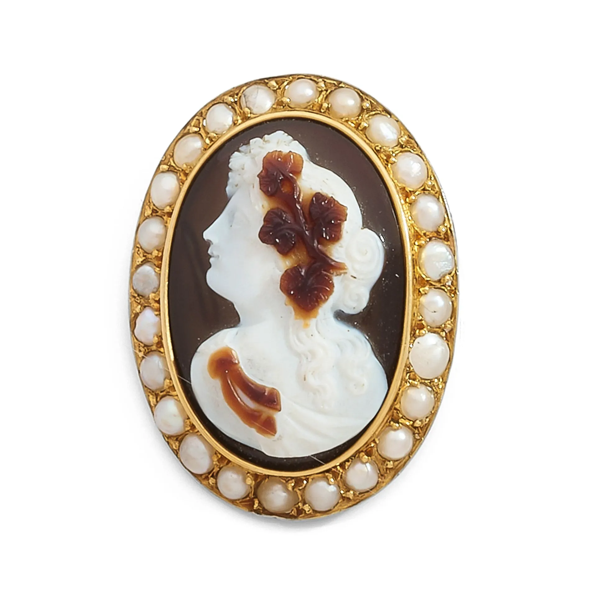 CAMEO DRAW on agate presenting a portrait wearing vine leaves in a ...