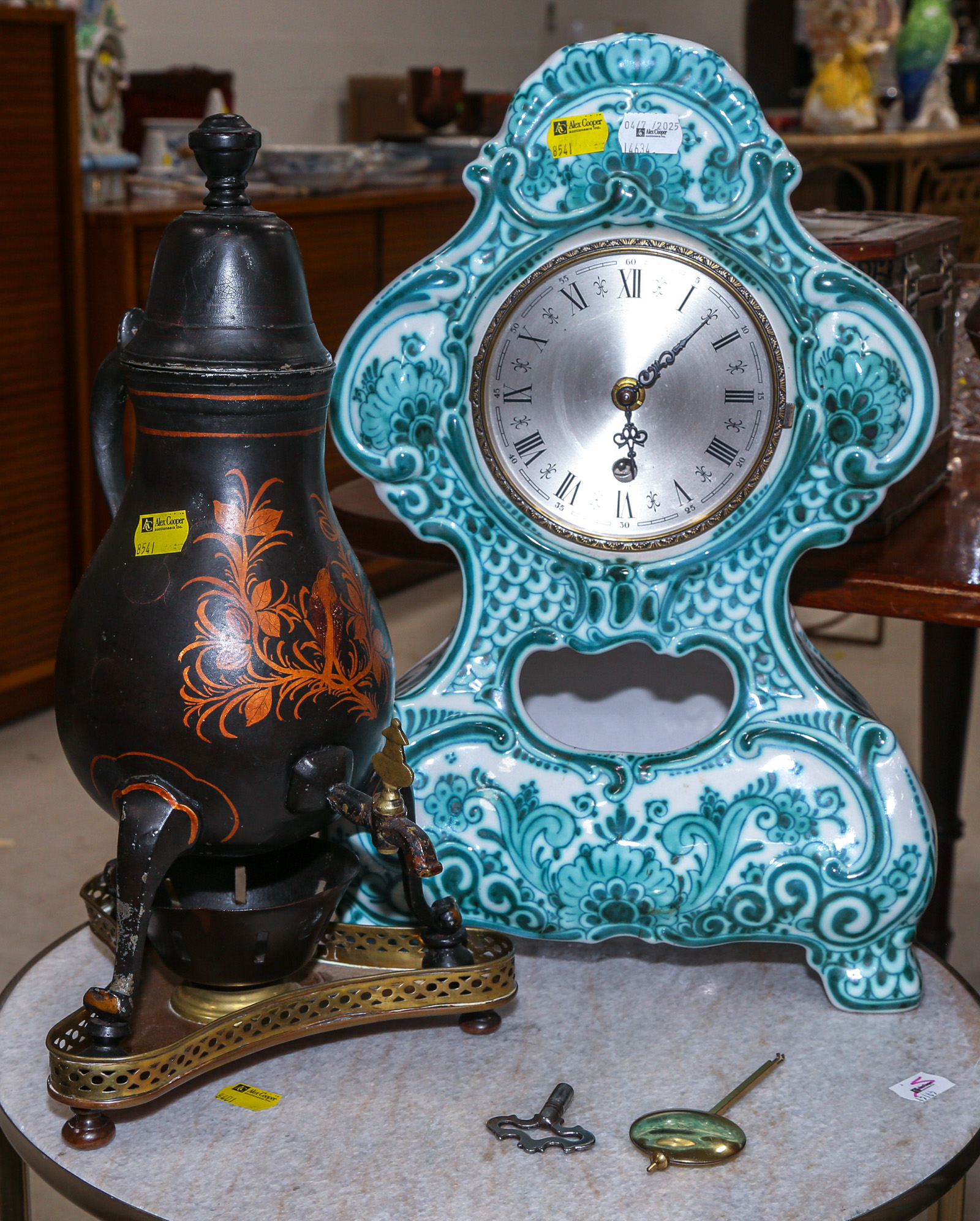 Delft Style Porcelain Mantel Clock & Hot Water Urn | Barnebys