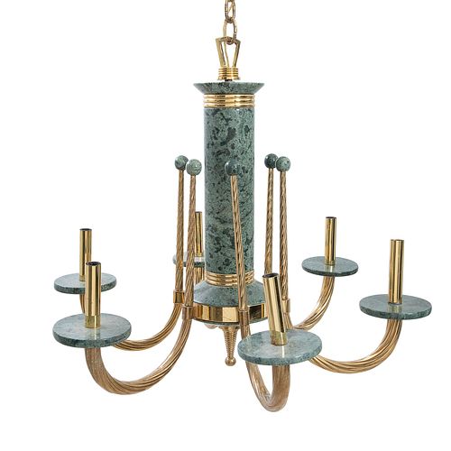 CANDIL, SXX. Elaborado en bronce y mármol verde veteado. Cuenta con ...