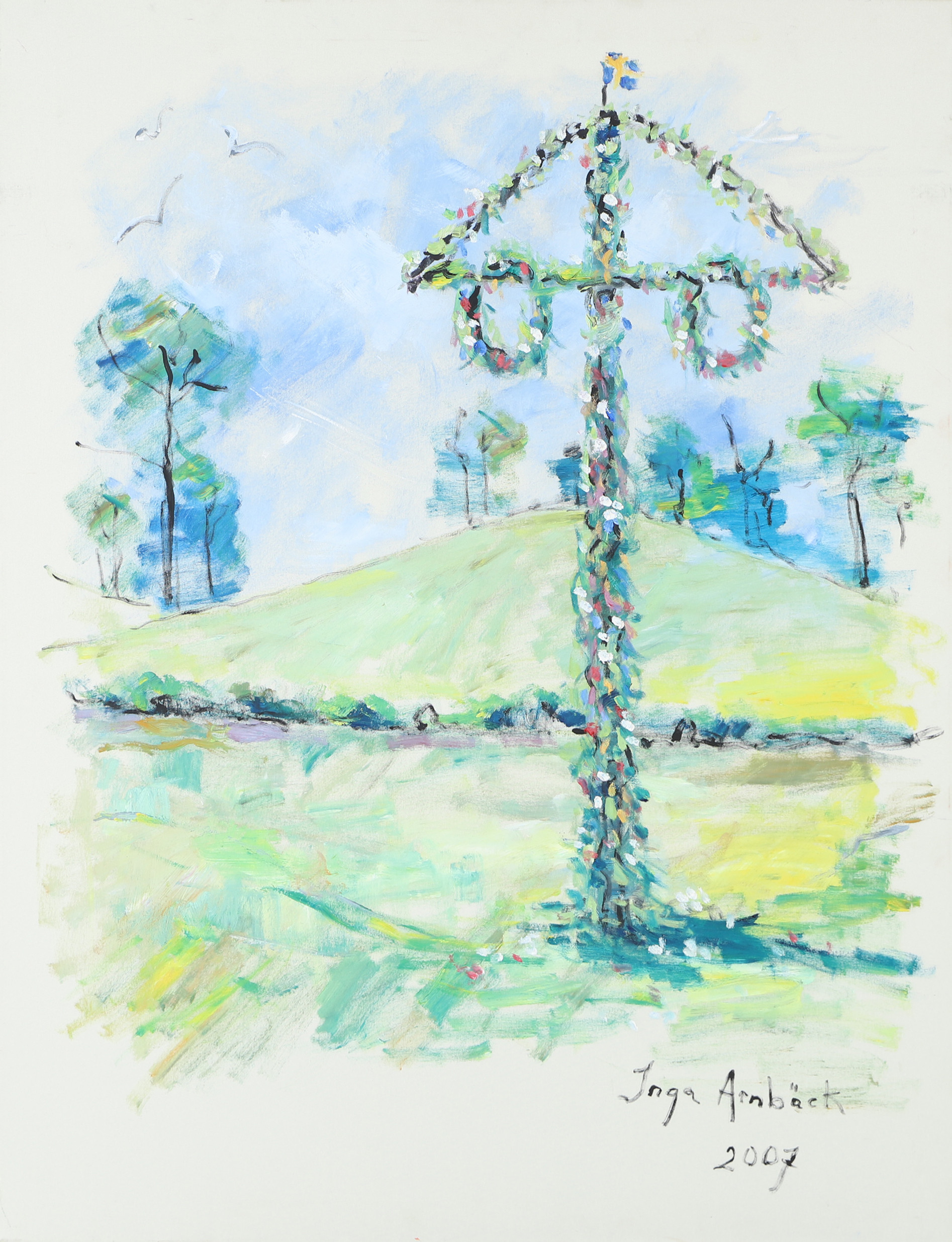 INGA ARNBÄCK. Midsommar, olja på duk, signerad a´tergo 2010. | Barnebys