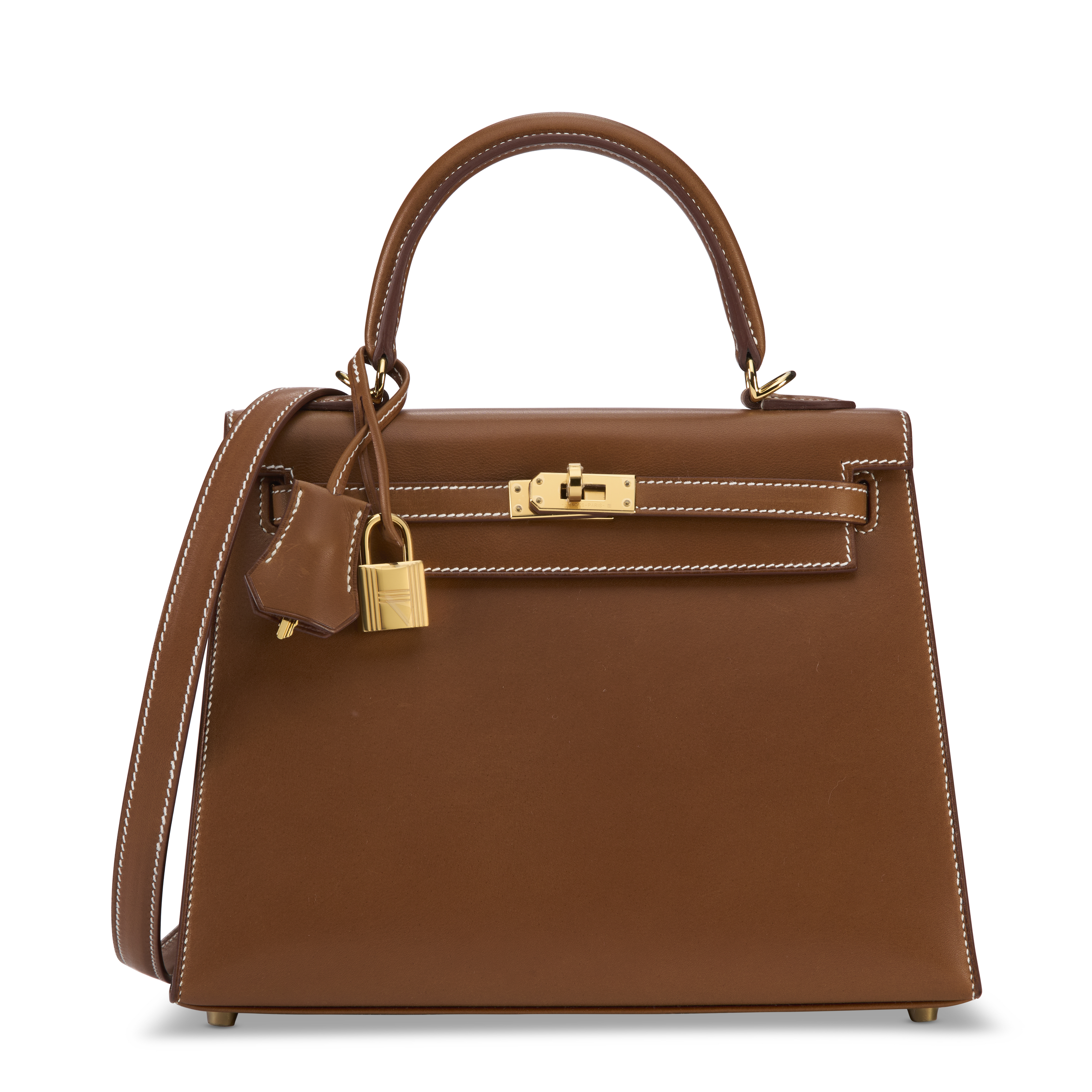 A NATUREL BARÉNIA LEATHER SELLIER KELLY 25 WITH GOLD HARDWARE | Barnebys