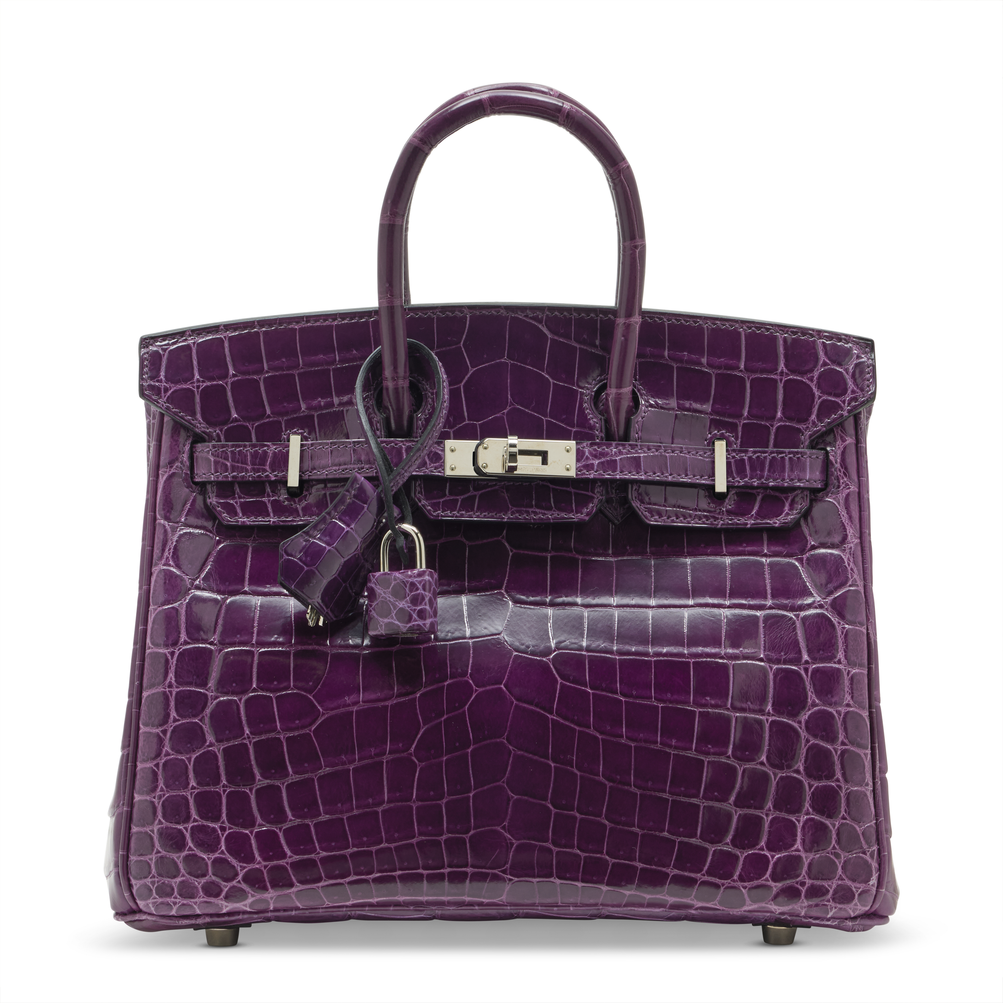 A SHINY AMÉTHYSTE NILOTICUS CROCODILE BIRKIN 25 WITH PALLADIUM HARDWARE ...