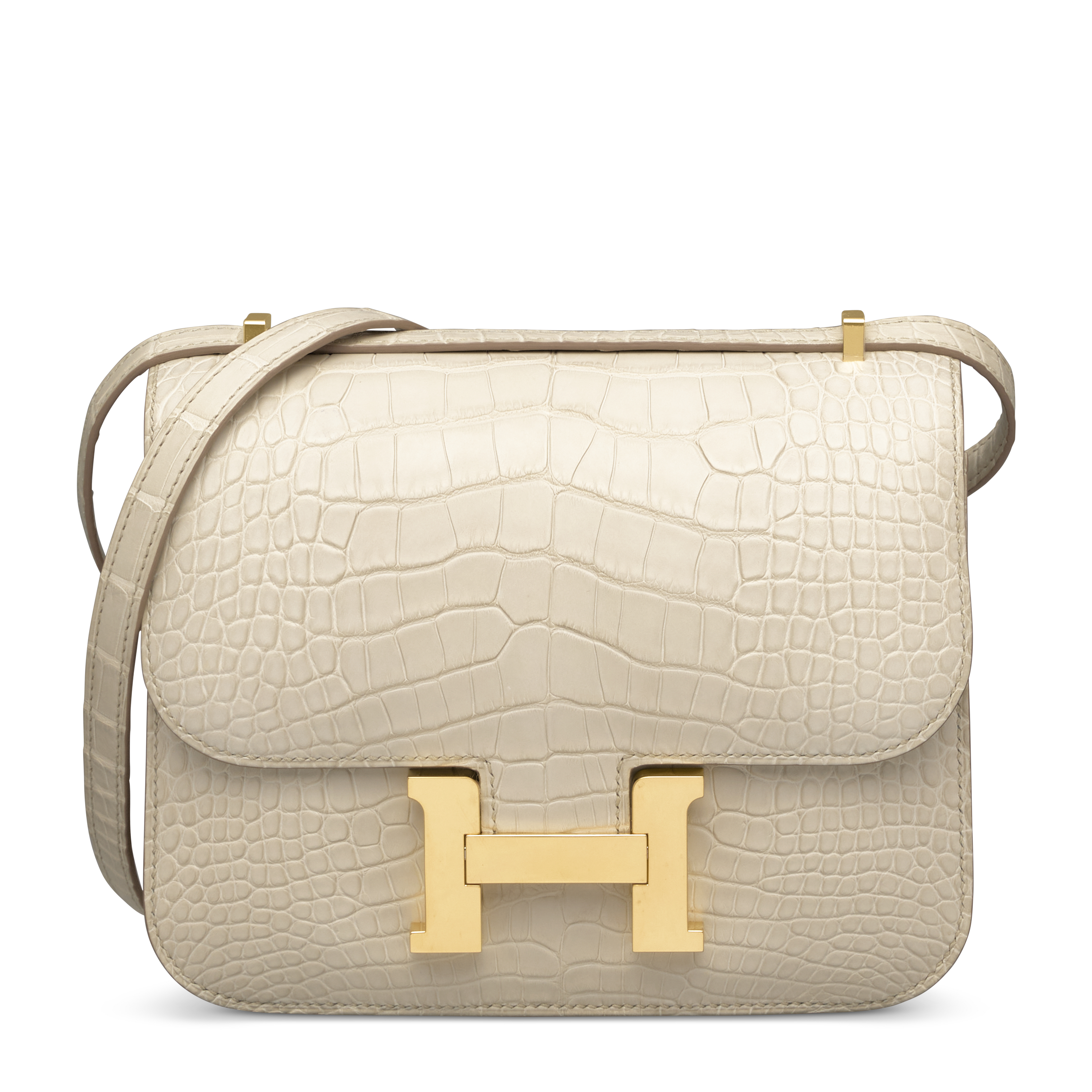 A MATTE BÉTON ALLIGATOR MINI CONSTANCE WITH GOLD HARDWARE | Barnebys