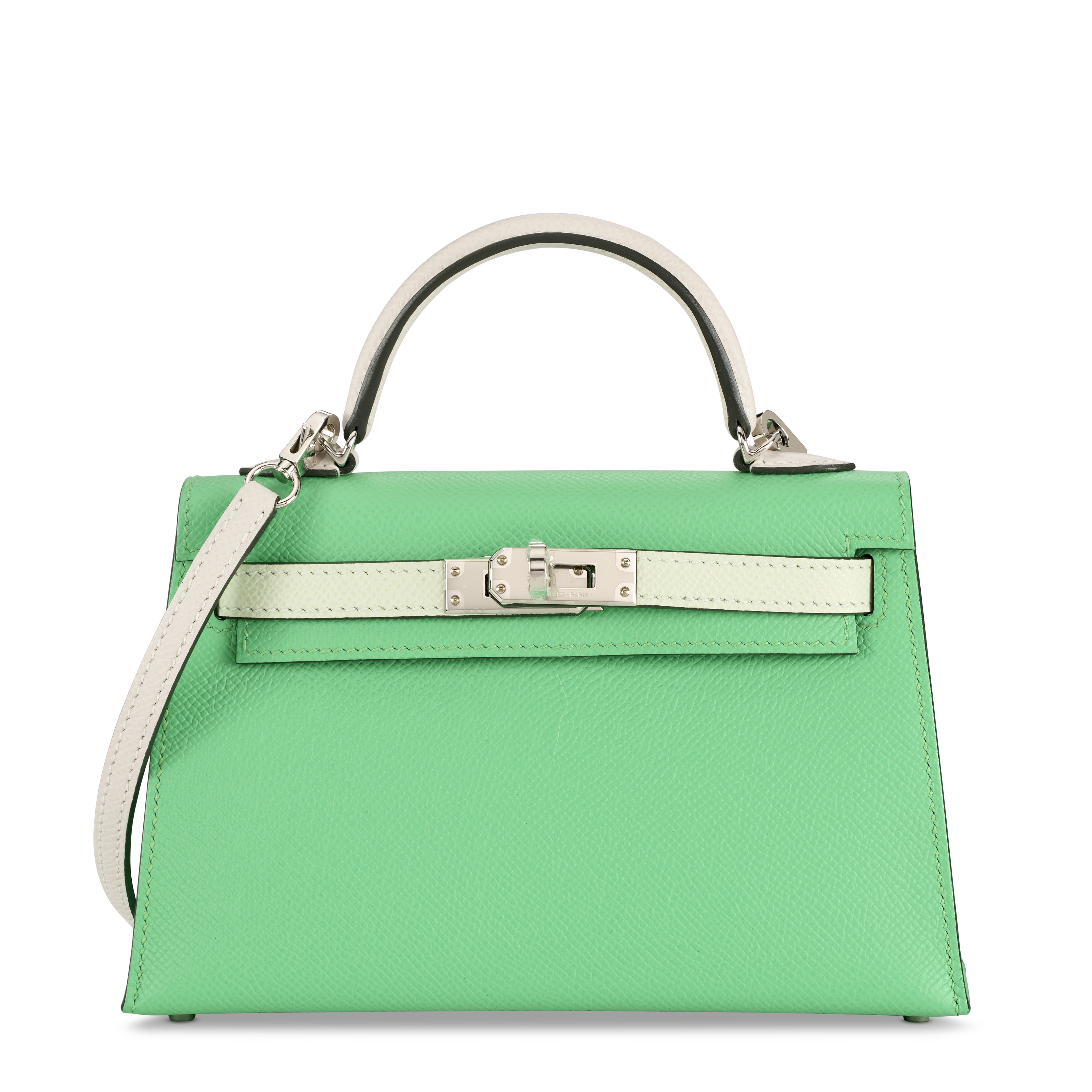 A VERT COMICS, VERT FIZZ & GRIS PALE EPSOM LEATHER MINI KELLY 20 II ...