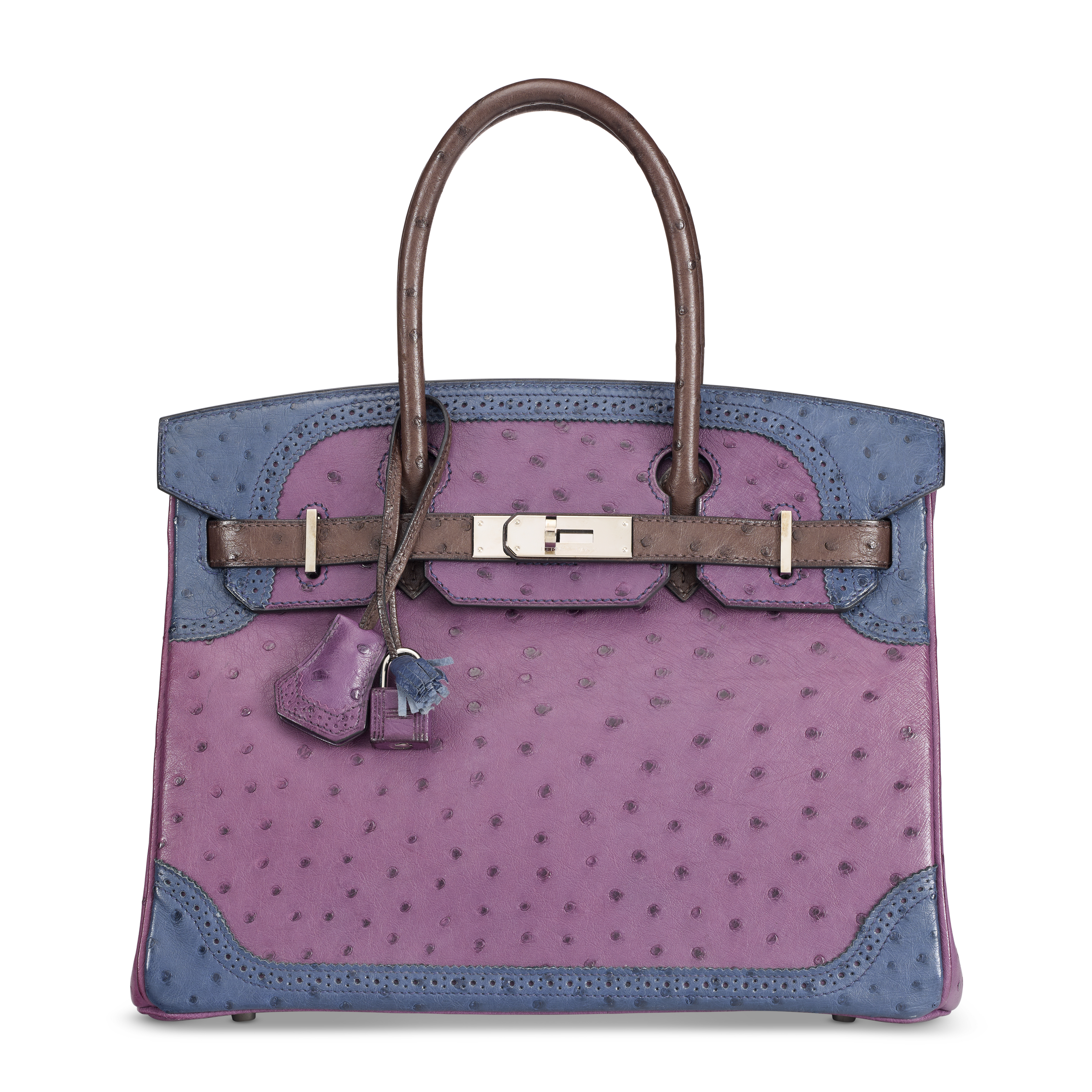 A LIMITED EDITION VIOLET, BLEU DE MALTE & CHOCOLAT OSTRICH GHILLIES ...