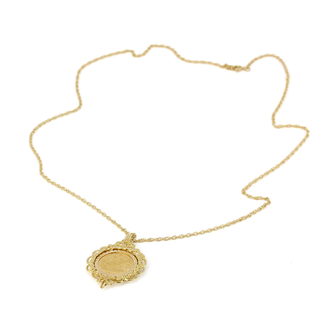 22CT GOLD VICTORIA SOVEREIGN WITH 9CT CAST & CHAIN. | Barnebys