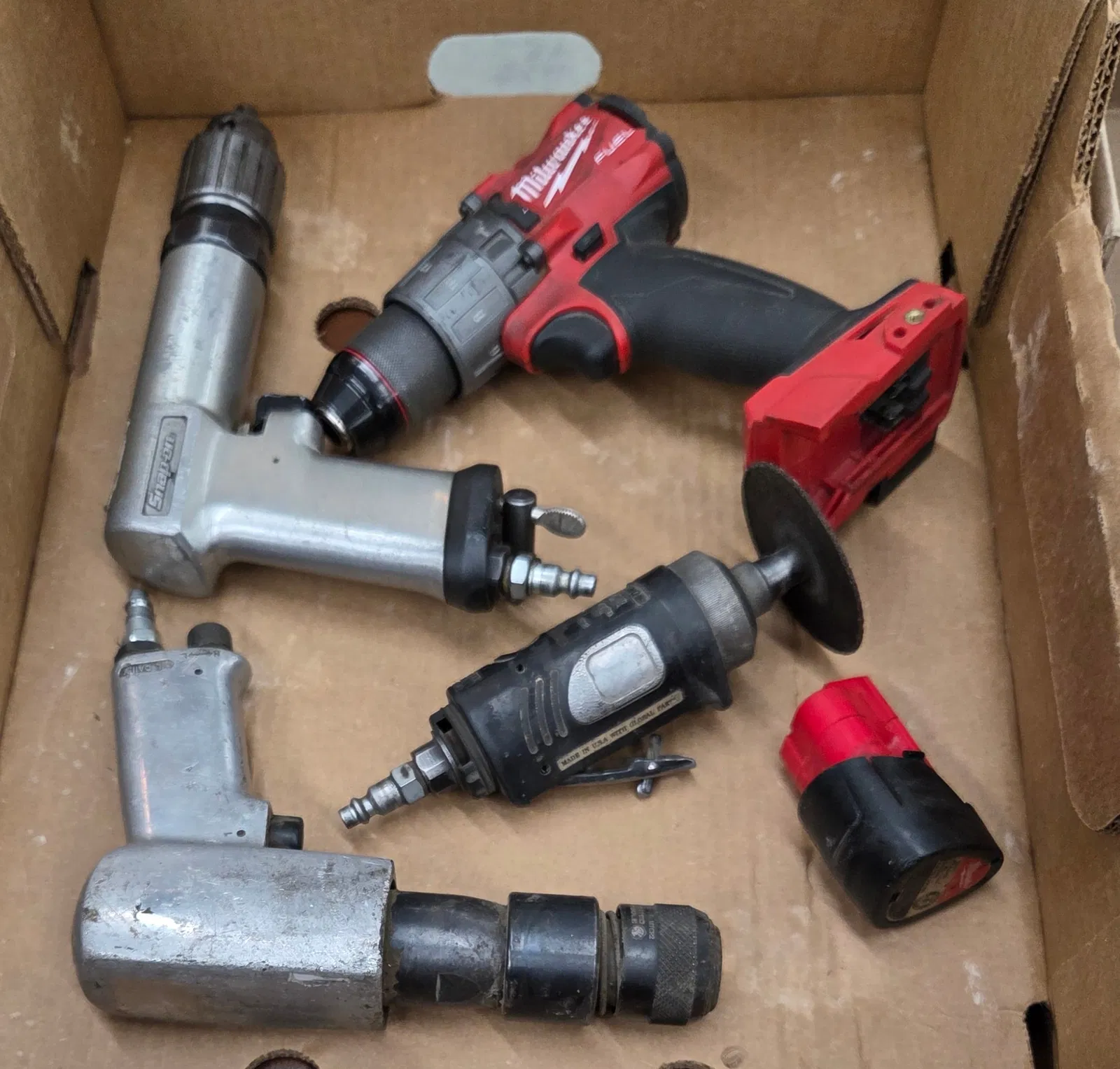 3 pneumatic tools 1 battery drill no battery | Barnebys